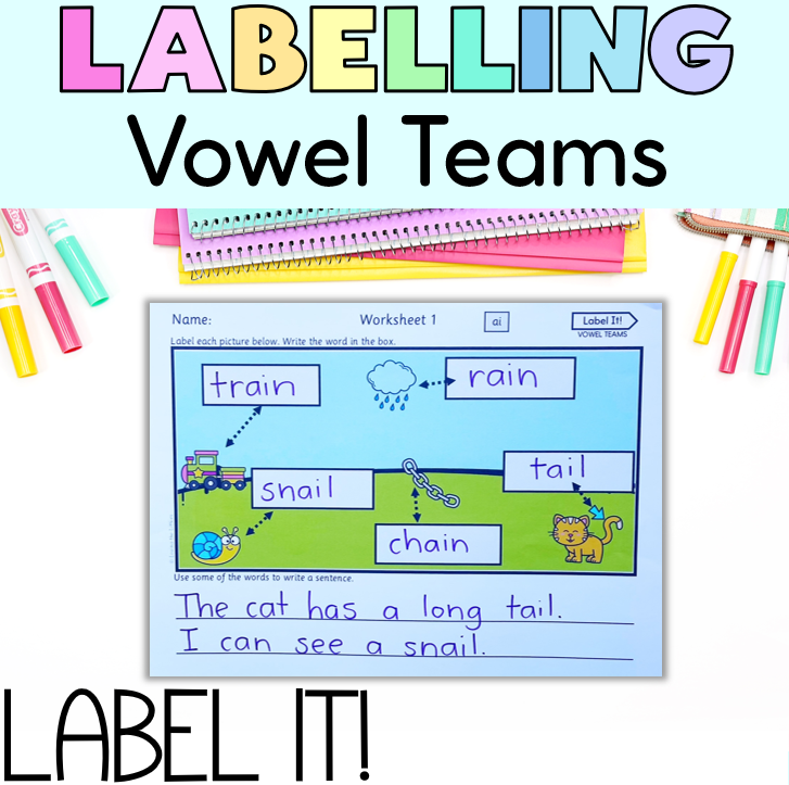 Label It! Vowel Teams Labelling Worksheets | Long Vowel Spelling Activ ...