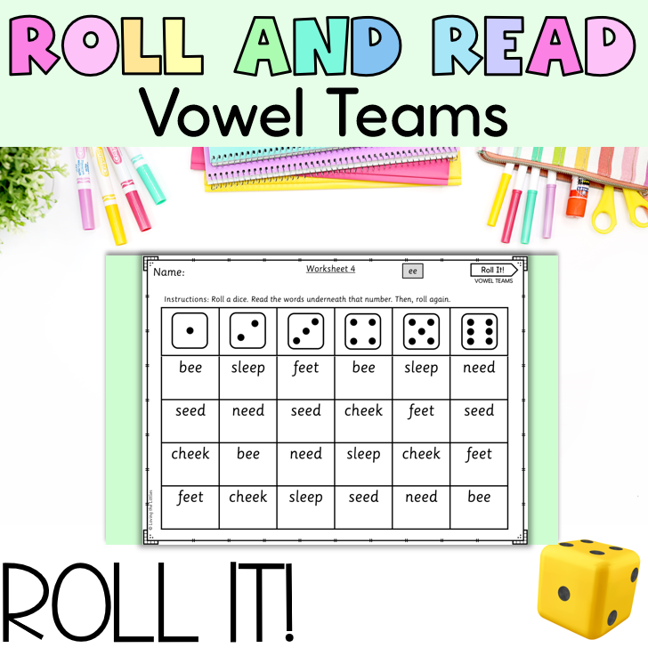 Roll It! Vowel Teams Roll and Read | Long Vowel Words Reading Fluency ...