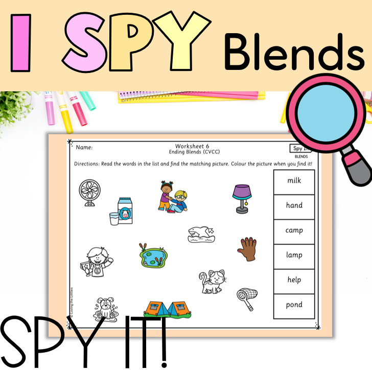 Spy It! Prep/Kindergarten I Spy Words with Blends | CCVC and CVCC Word ...
