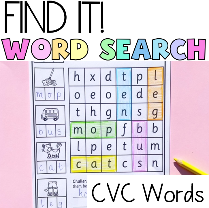 Find It! CVC Word Search | CVC Spelling and Reading for Prep/Kindergar ...
