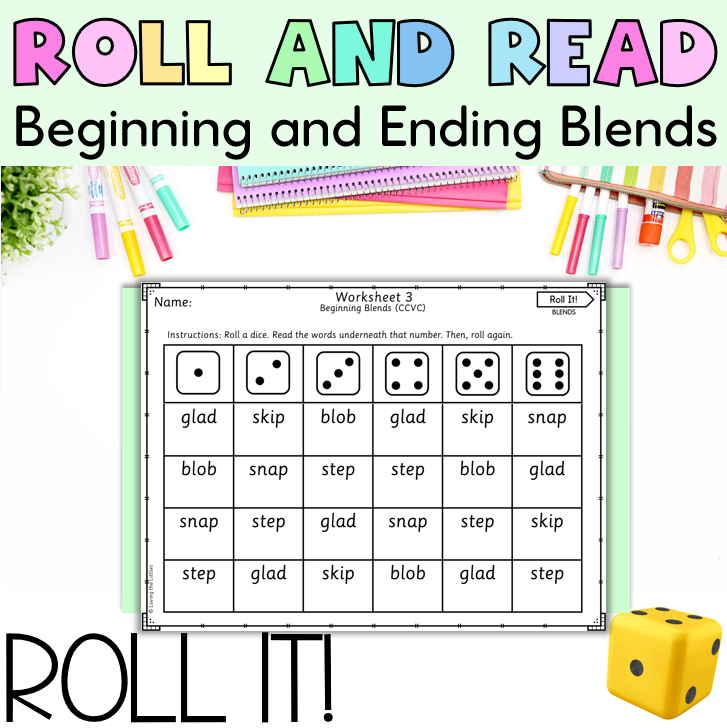 Roll It! Prep/Kindergarten Roll and Read Blends | CCVC and CVCC Fluenc ...