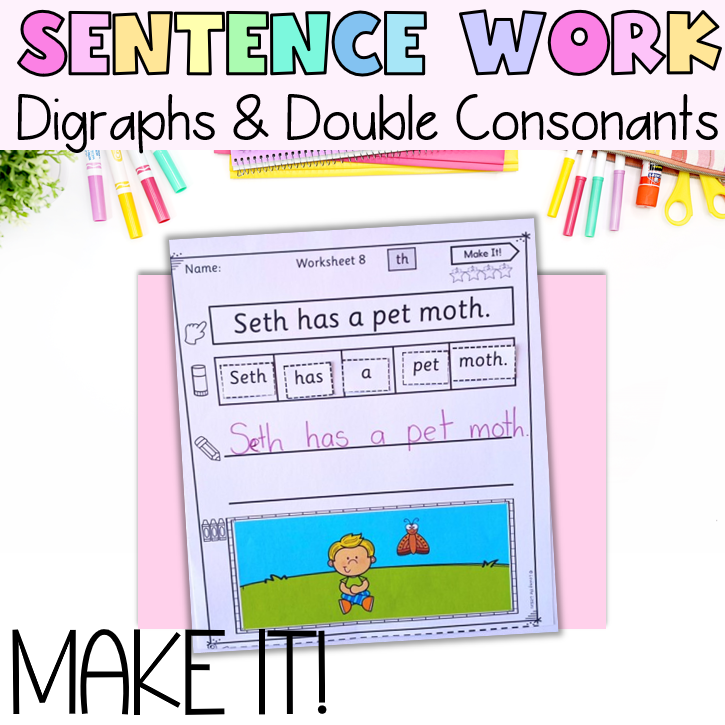 Make It! Digraph & Double Consonant Sentence Building Worksheets for P ...