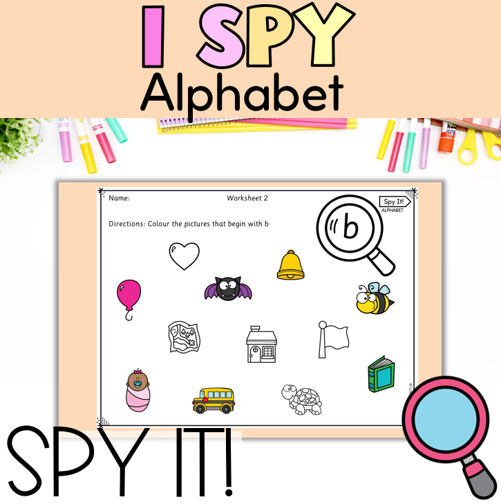 Spy It! Alphabet I Spy | Beginning Sound Colouring Activity for Kinder ...