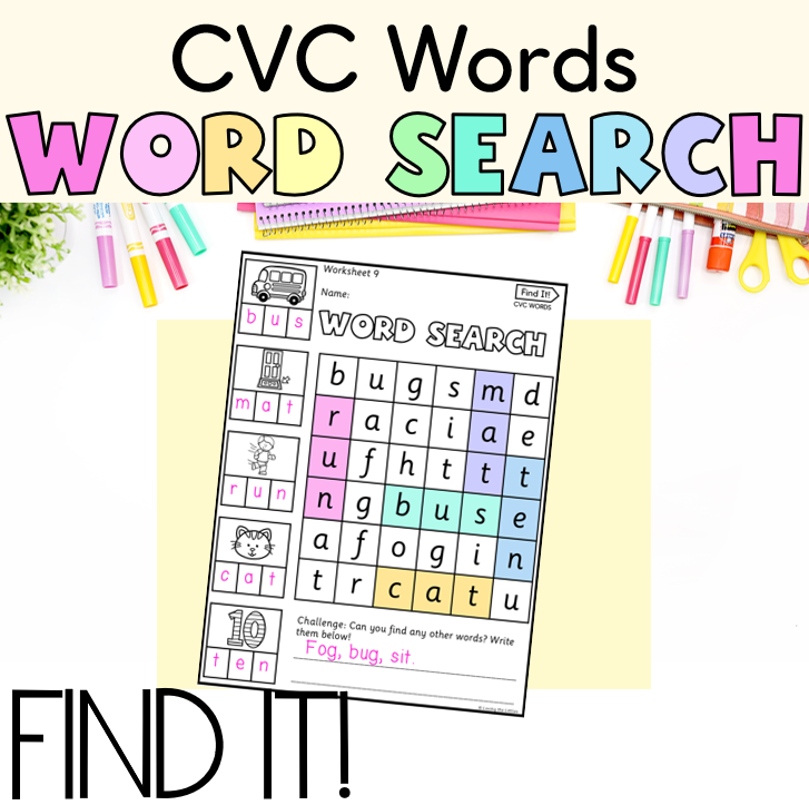 Find It! CVC Word Search | CVC Spelling and Reading for Prep/Kindergar ...