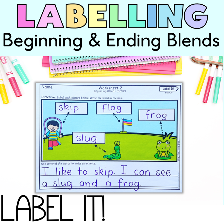 Label It! Prep/Kindergarten Labelling Worksheets | Blends | CCVC & CVC ...