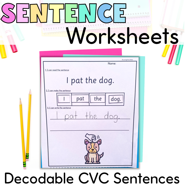 Kindergarten Sentence Worksheets | CVC Words Sentence Scrambles ...