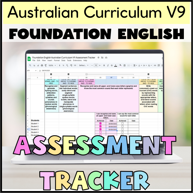 Google Sheets | Australian Curriculum V9 Foundation English Assessment ...