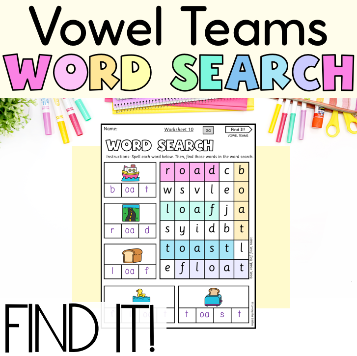 Find It! Vowel Teams Word Search Worksheets | Long Vowel Spelling Acti ...